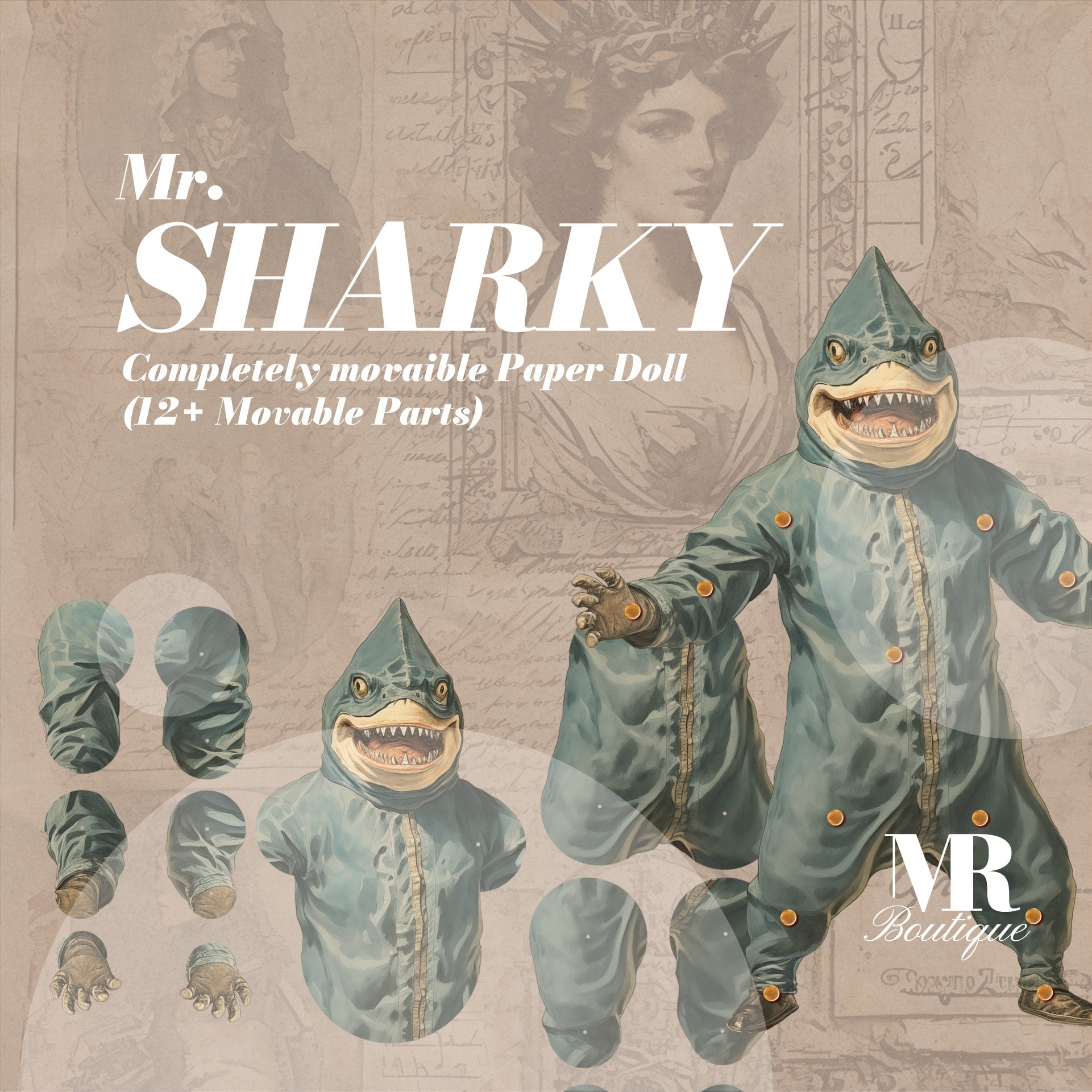 Mr. Sharky Movable Paper Doll